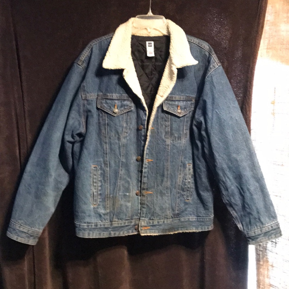 Gap Fleece Lined Stained Denim Jacket Heavy Coat - Gem